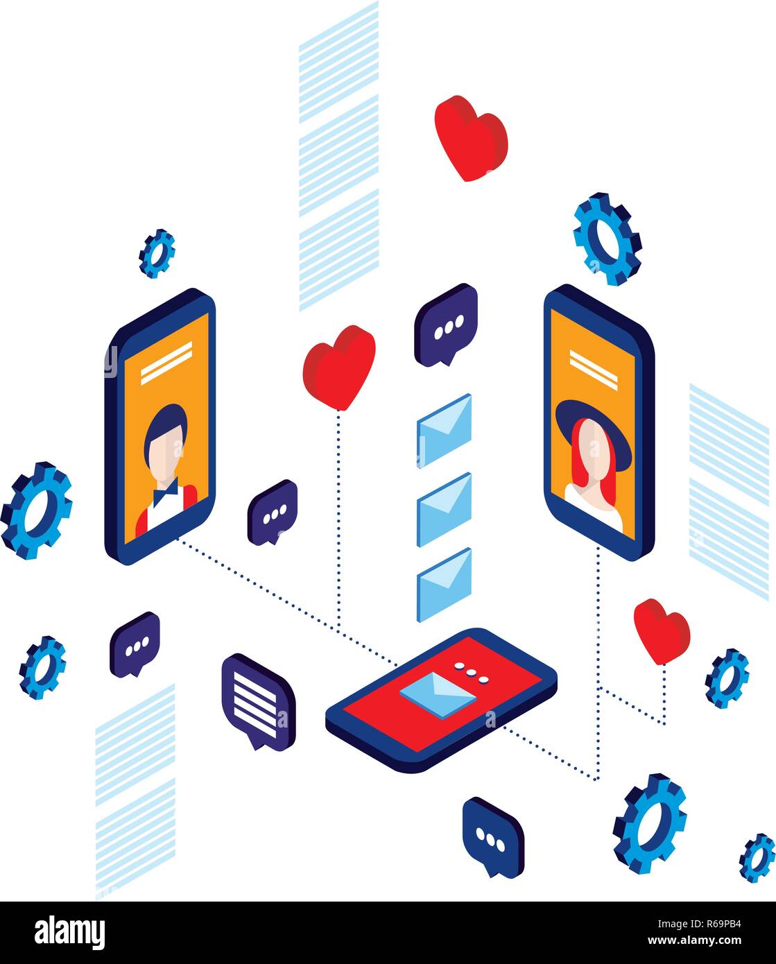 Social network and technology concept Modern flat isometric design ...