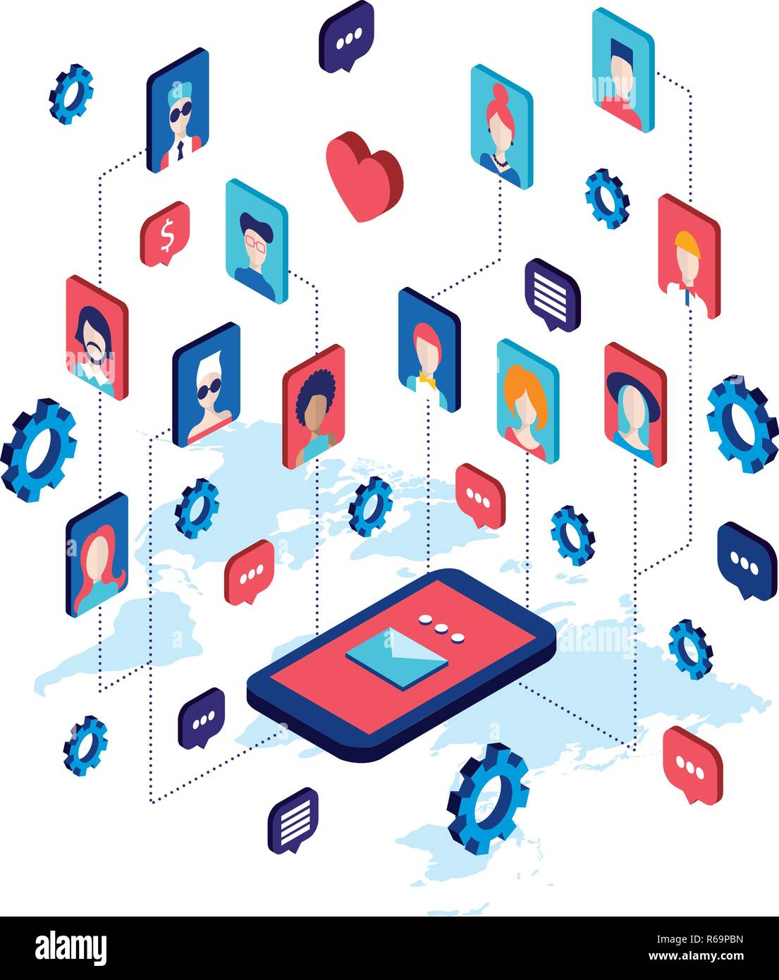 Social network and technology concept Modern flat isometric design ...