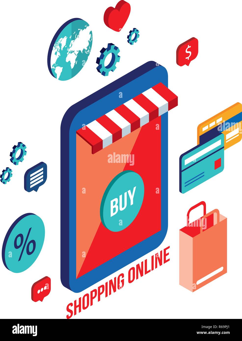 Flat 3d isometric design concept Shopping and e-commerce Vector illustration Stock Vector Image ...