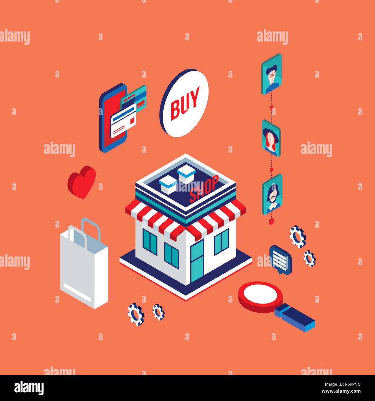 Flat 3d isometric design concept Shopping and e-commerce Vector ...