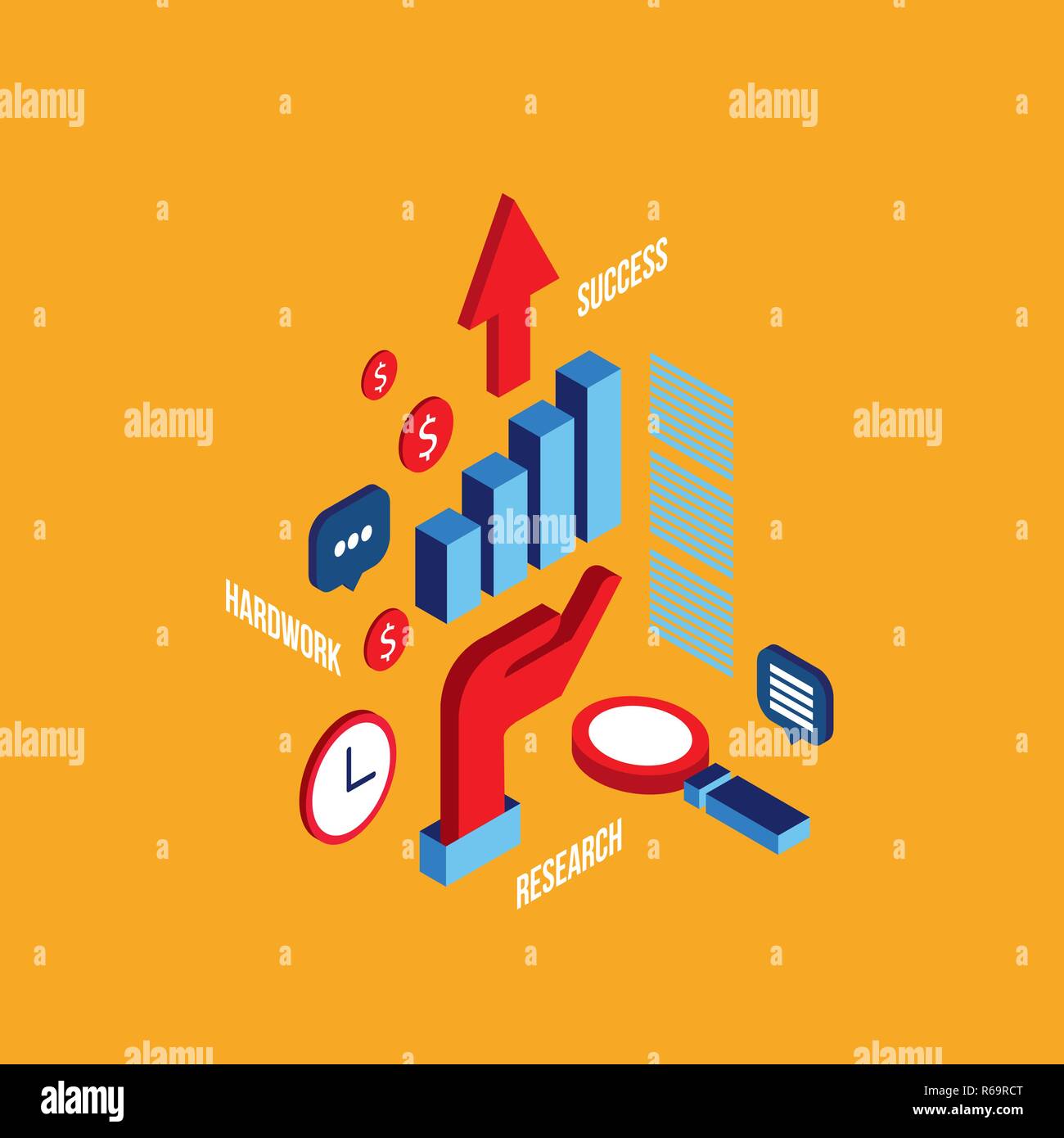 Successful business process concept Idea research hardwork success 3d ...