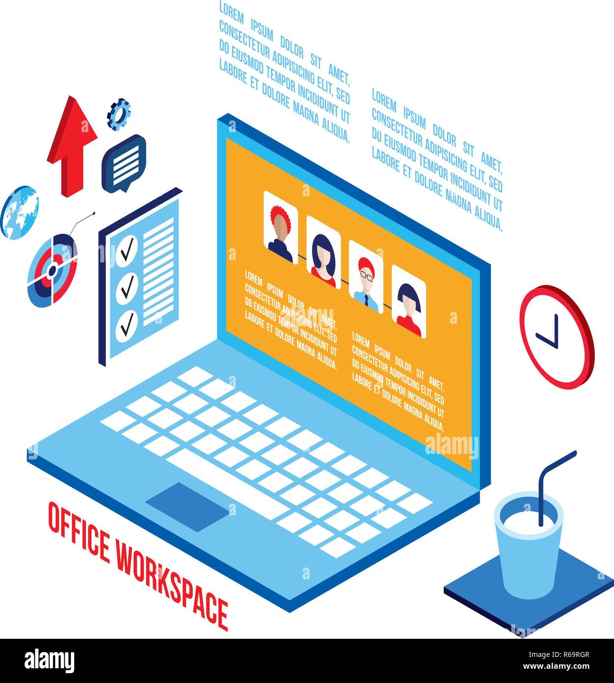 Workplace isometric elements set Successful business concept Vector ...