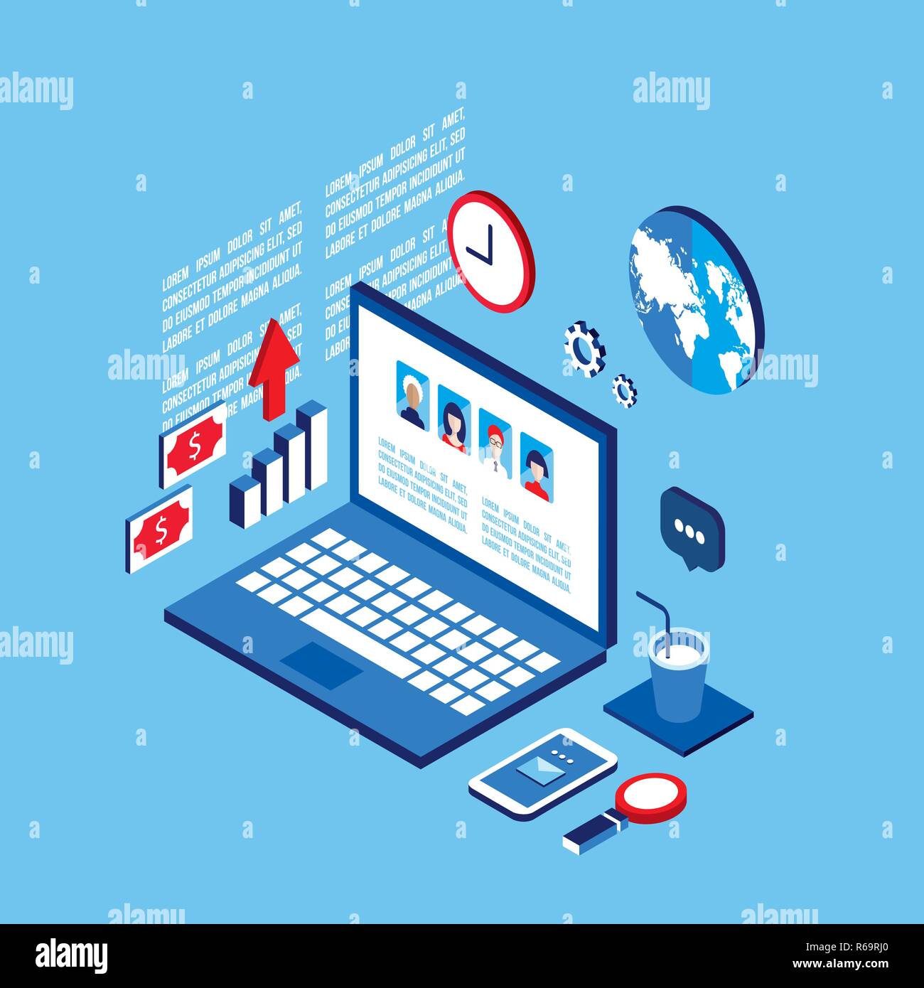 Workplace isometric elements set Successful business concept Vector illustration Stock Vector ...