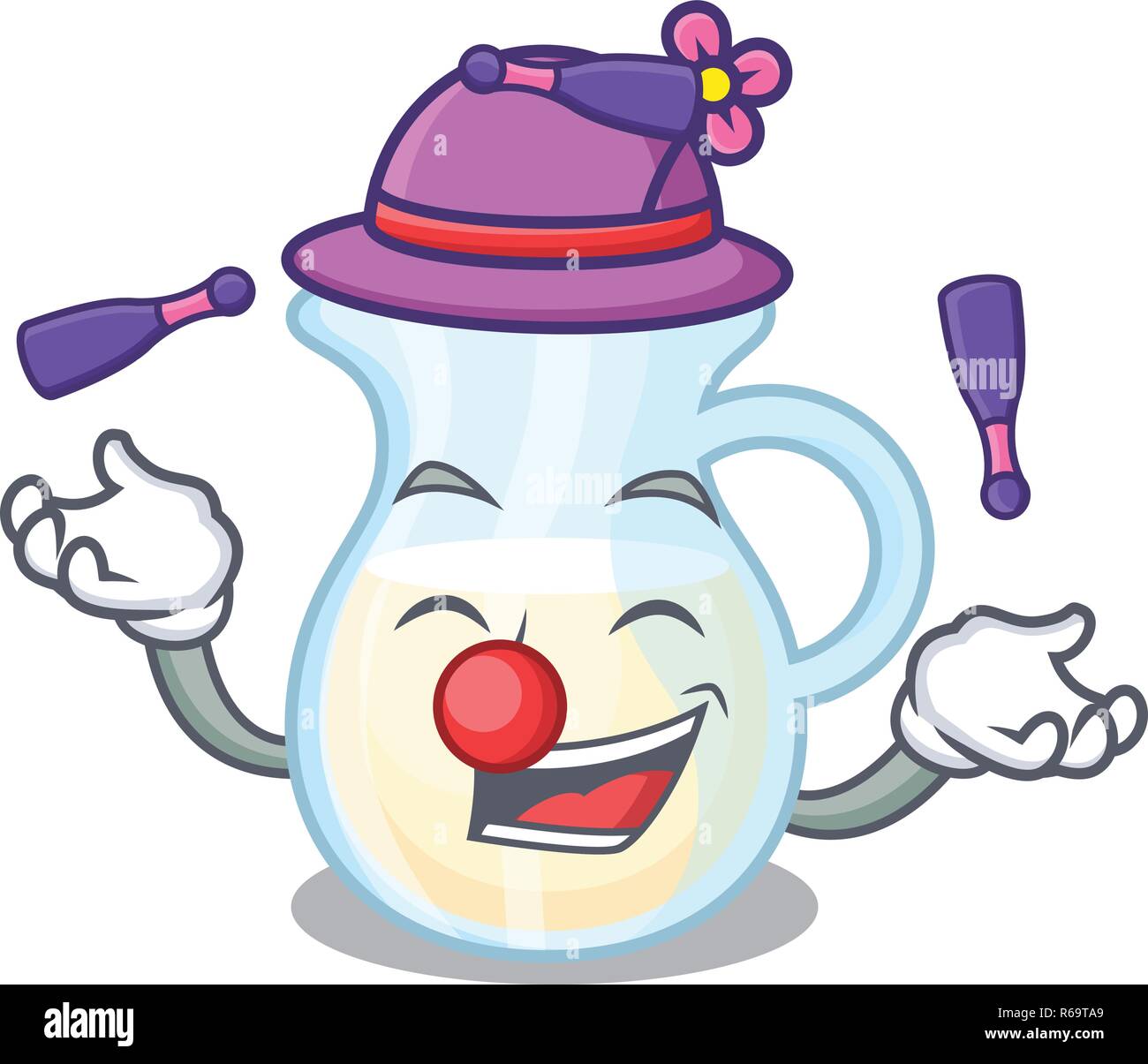 Juggling glass jug fresh milk on cartoon vector illustration Stock ...