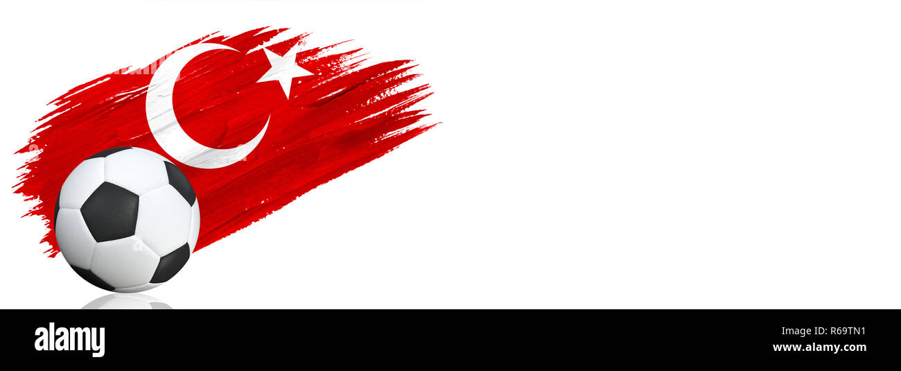 Painted brush stroke in the flag of Turkey. Soccer banner with classic ...