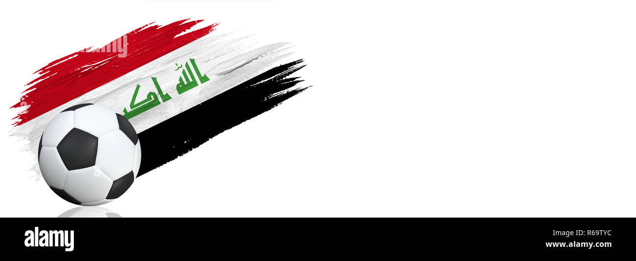 Painted brush stroke in the flag of Iraq. Soccer banner with classic ...