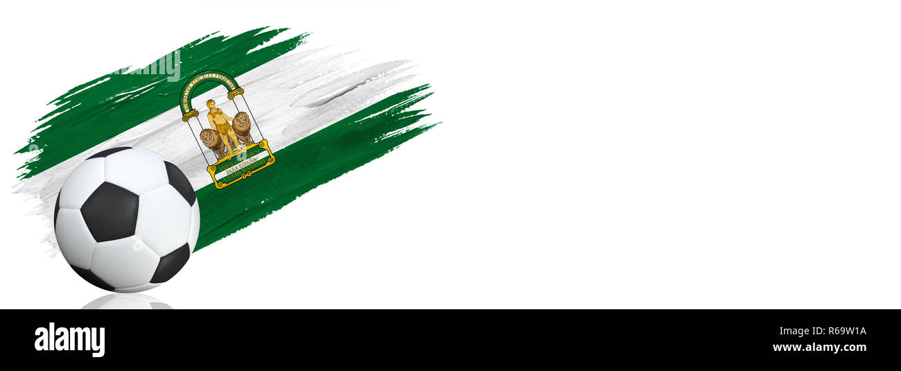 Painted brush stroke in the flag of Andalusia. Soccer banner with ...