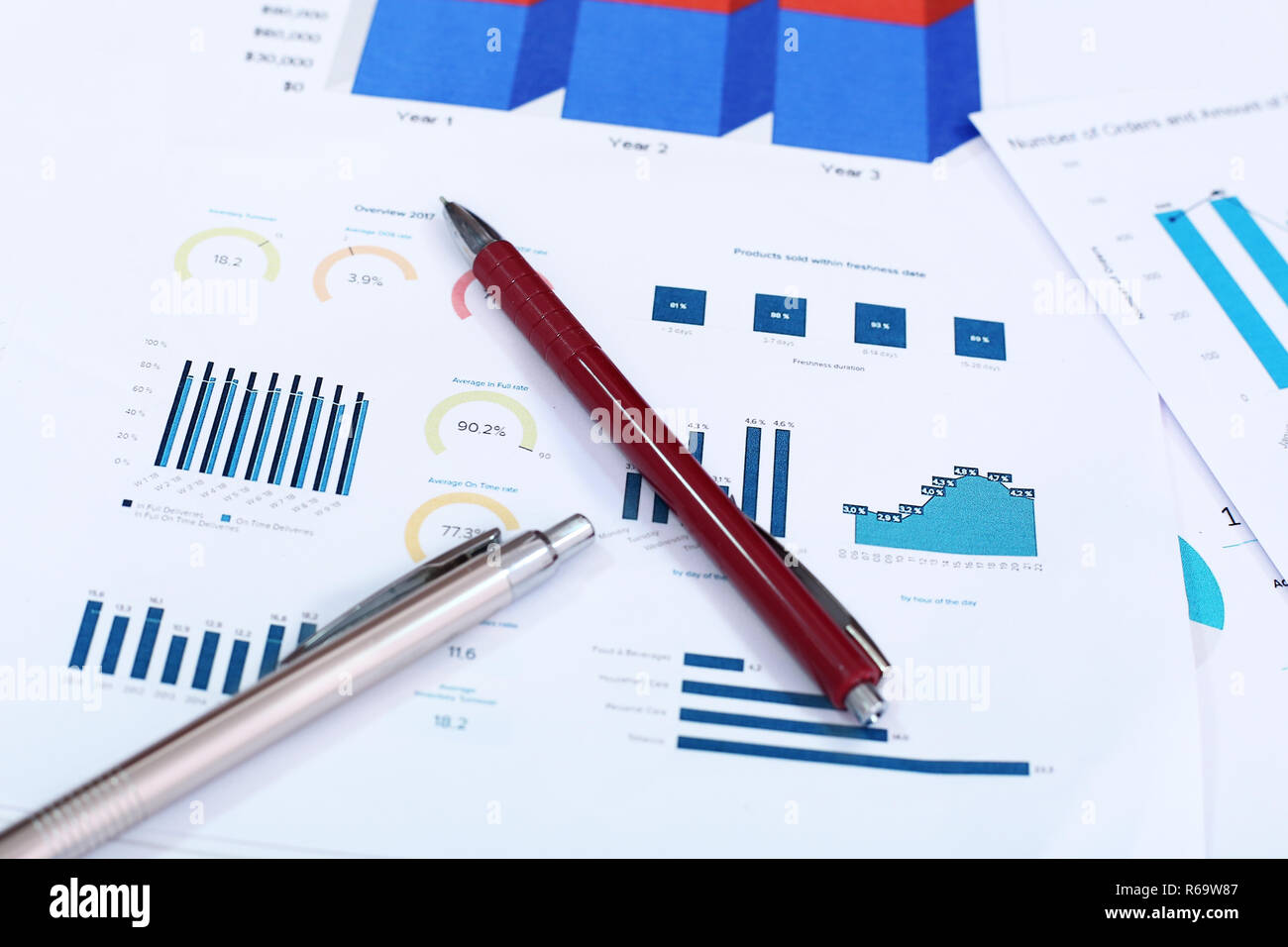 Picture of two pen on the financial graph paper Stock Photo - Alamy