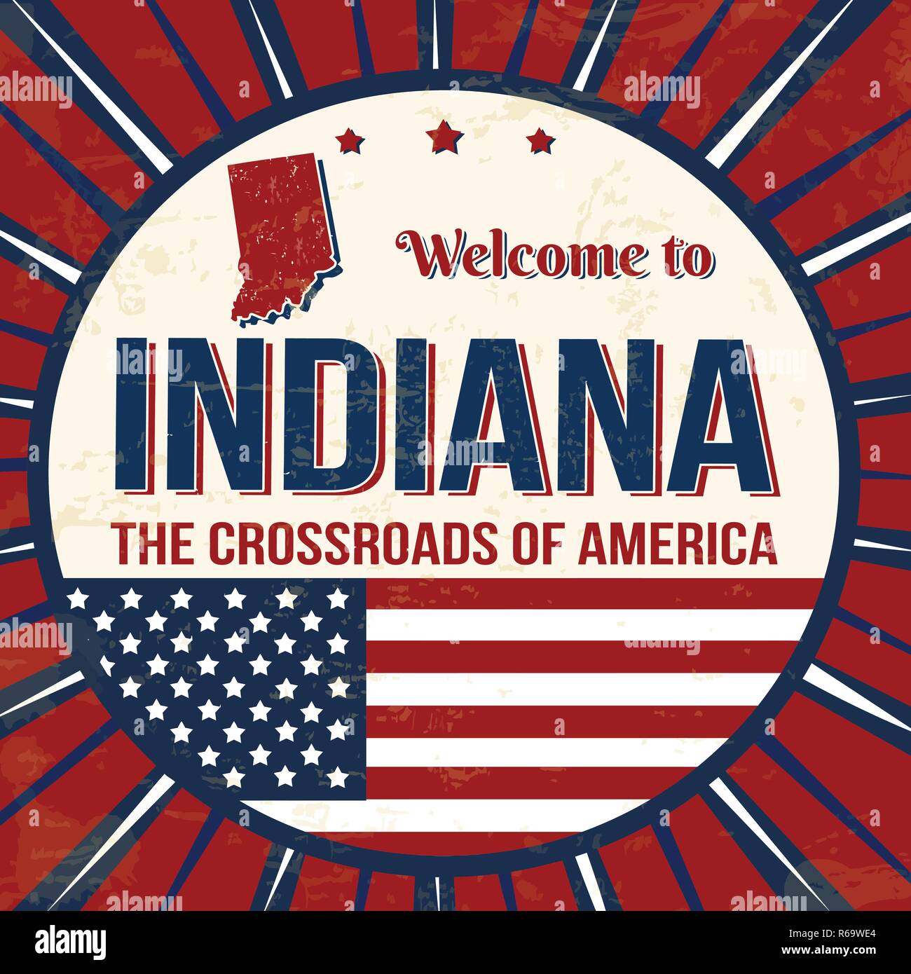 Welcome to Indiana vintage grunge poster, vector illustrator Stock ...