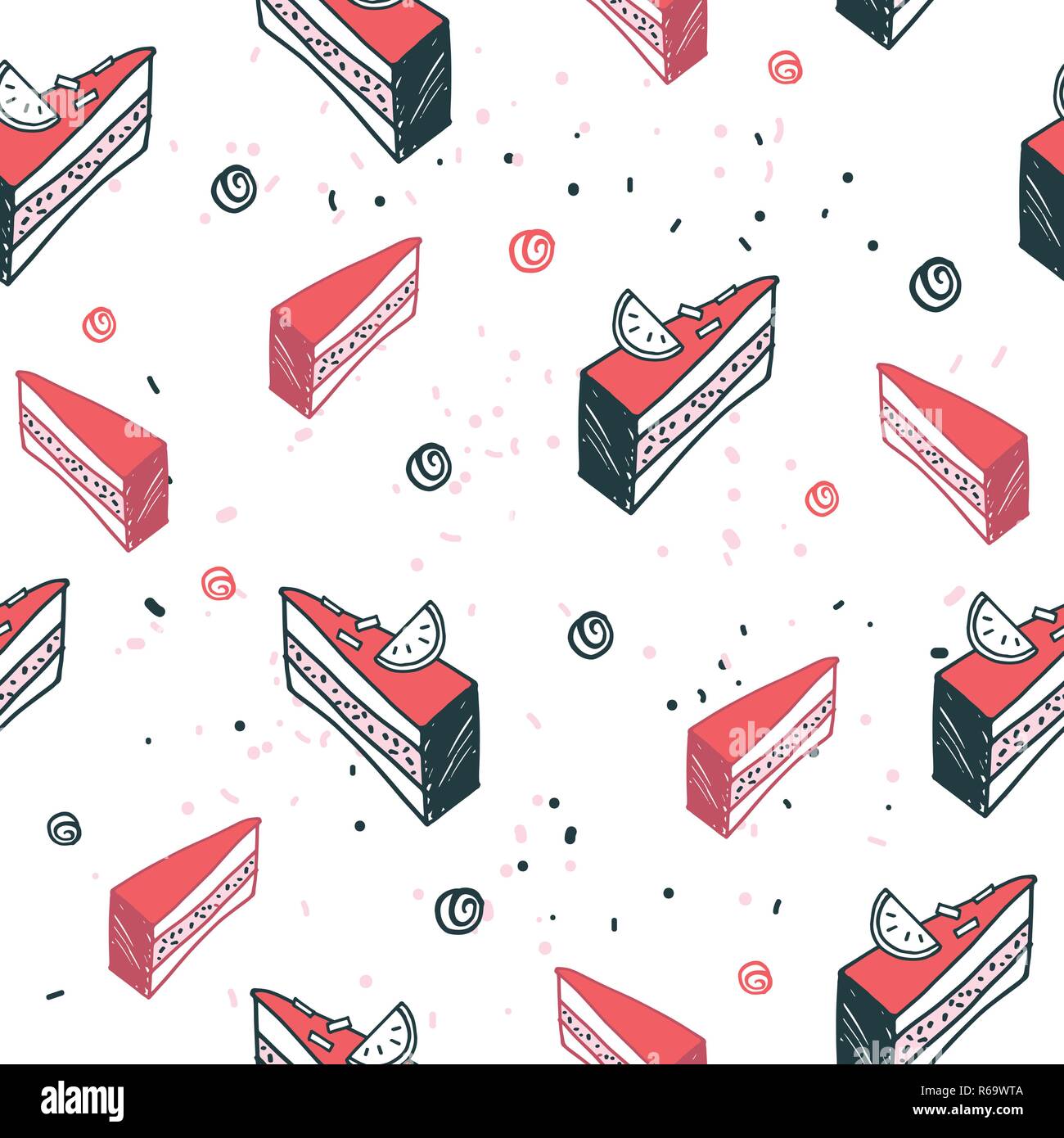 Delicious food seamless background pattern cake dessert Vector ...