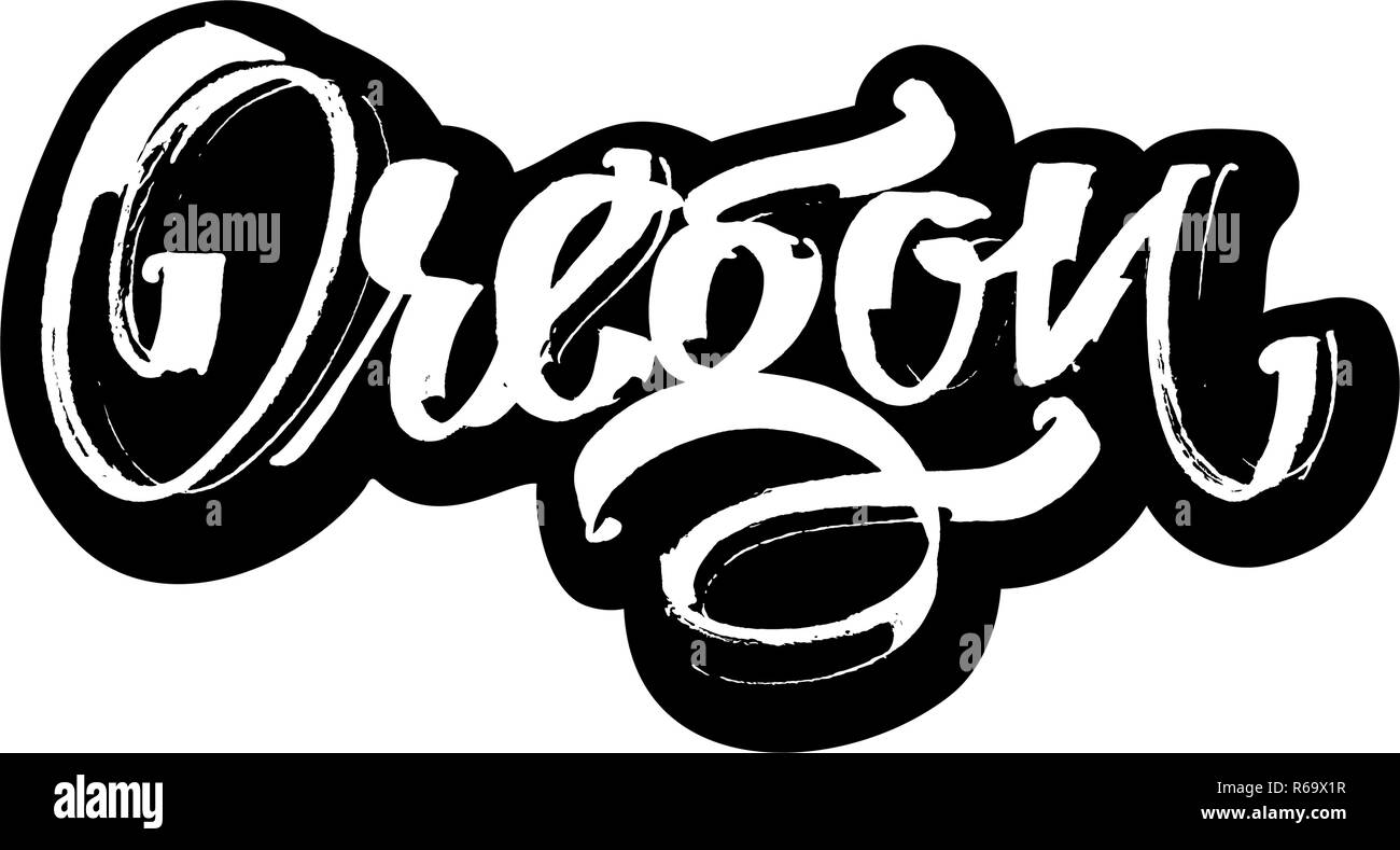 Oregon. Sticker. Modern Calligraphy Hand Lettering for Serigraphy Print ...