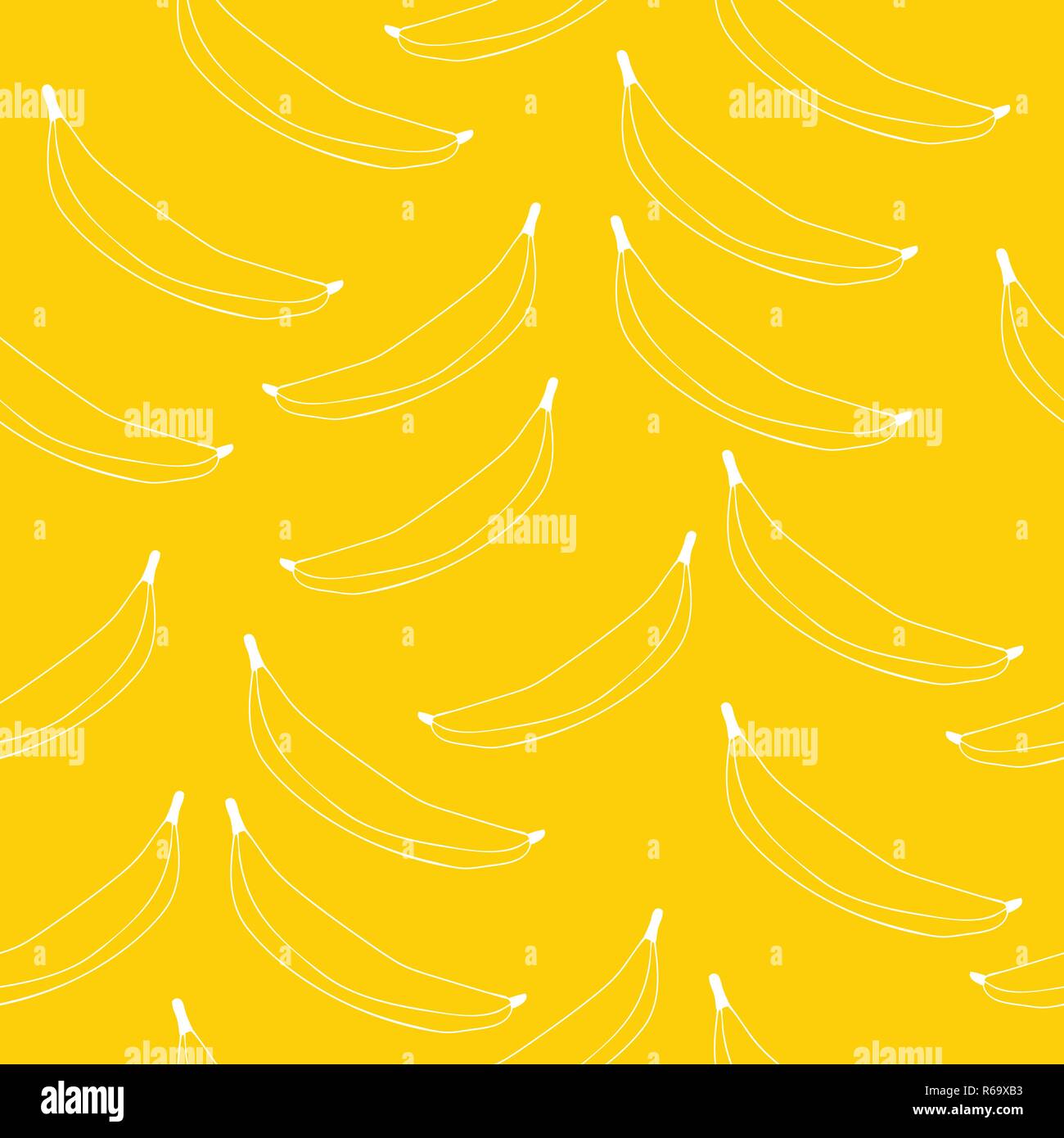 Yellow ripe banana seamless background pattern Unique Hand drawn ...
