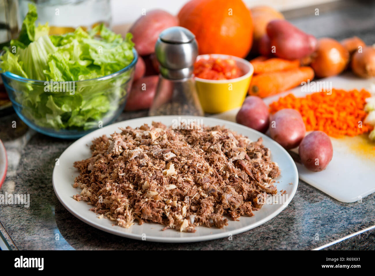 preparation of hachis parmentier, French cuisine Stock Photo - Alamy
