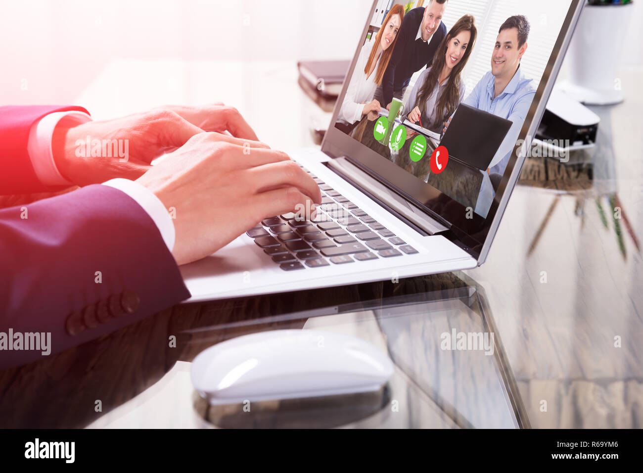 Businessperson Video Conferencing On Laptop Stock Photo - Alamy