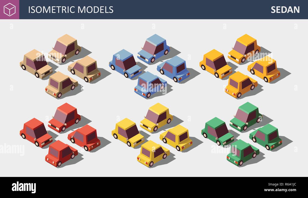 Vector Low Poly Personal Cars Set in Six Colors Stock Vector Image ...