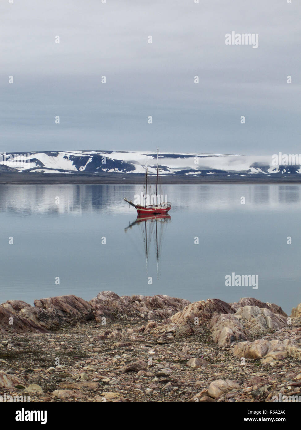Sailing Ship At Svalbard Coast Stock Photo - Alamy