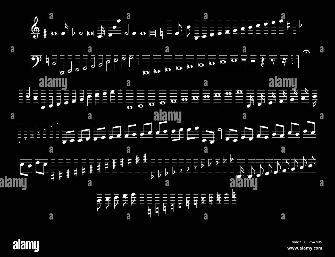 Illustration of a set of musical symbols on dark background Stock ...