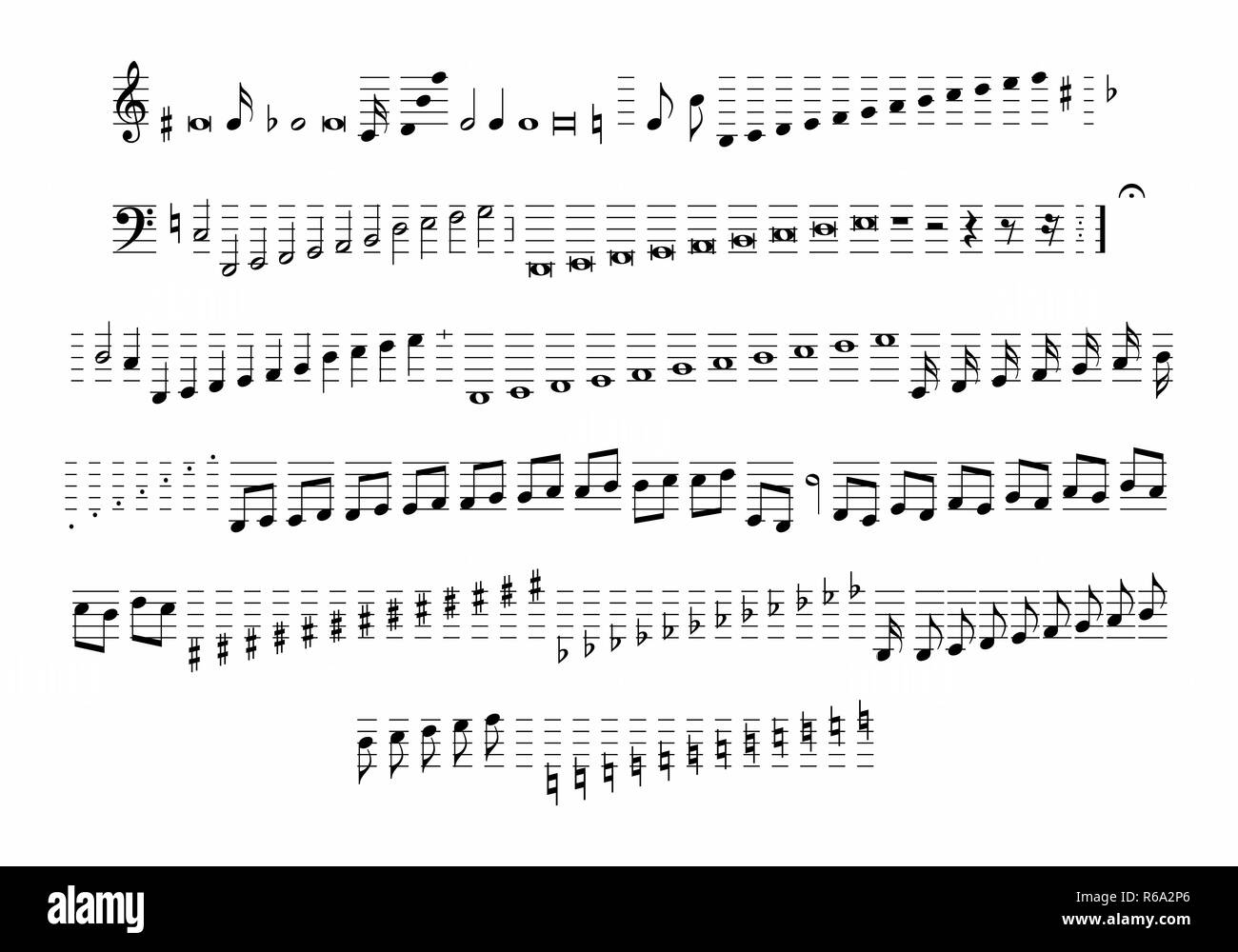 Illustration of a set of musical symbols on white background Stock ...