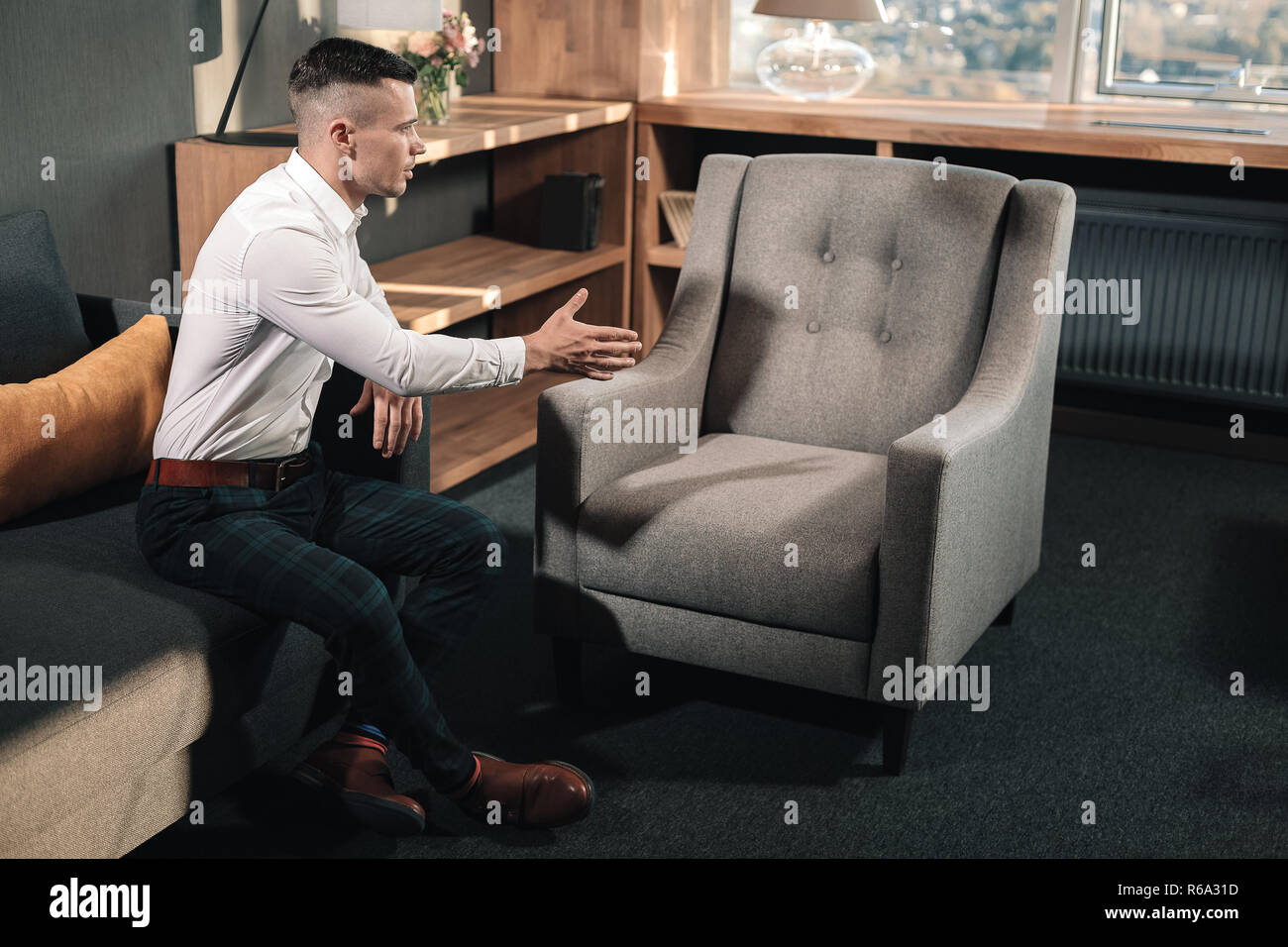 Young insane man having nervous breakdown and hallucinations Stock ...