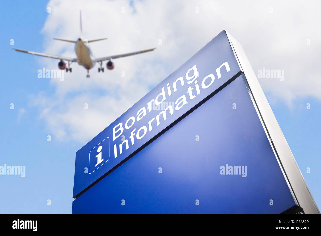 Signage for boarding information - concept image with copy space Stock ...