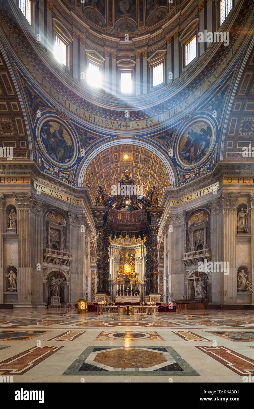 Sun beams inside St. Peter's Basilica, Vatican City, Rome, Italy Stock ...
