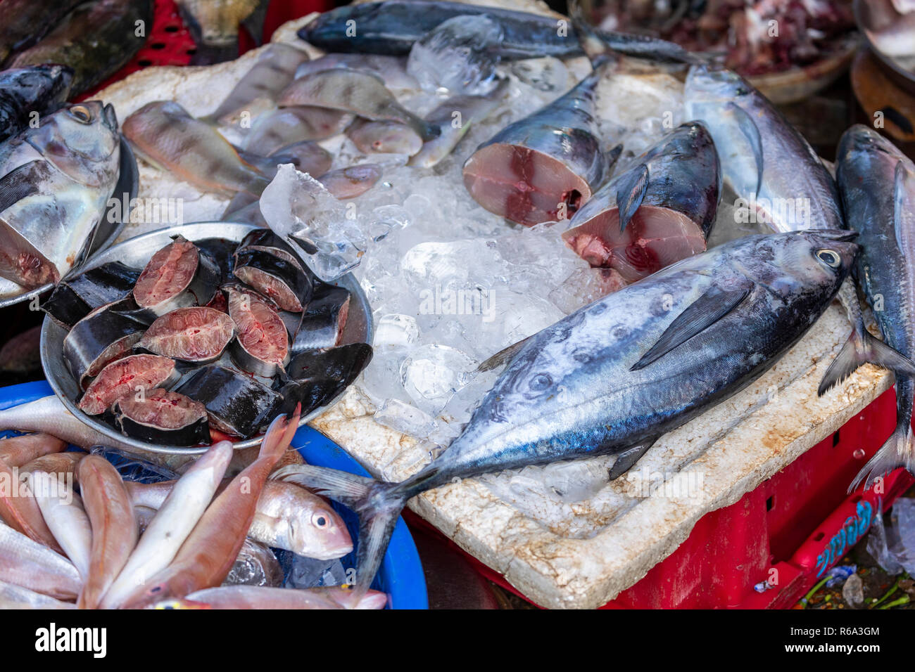 Street Vendor in Hue, Vietnam traditional fish market people selling ...