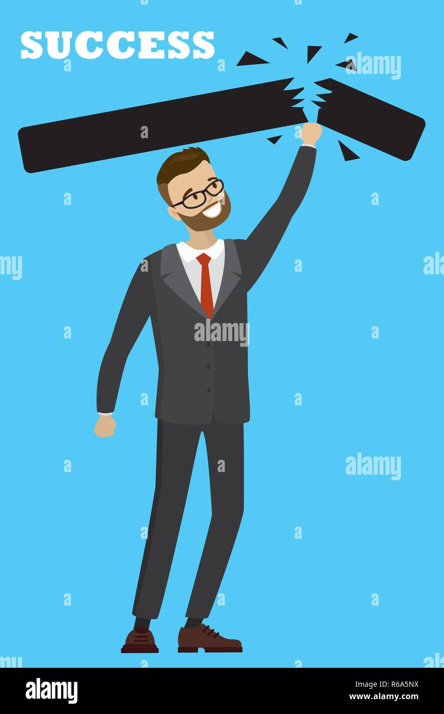 Businessman pushes his way to success,cartoon vector illustration Stock ...