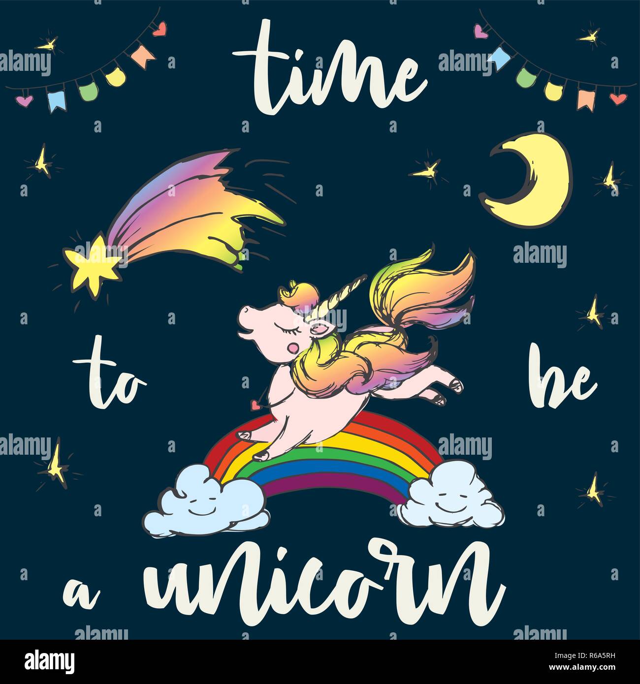 Time to be Unicorn,print design,isolated on white background,hand drawn ...