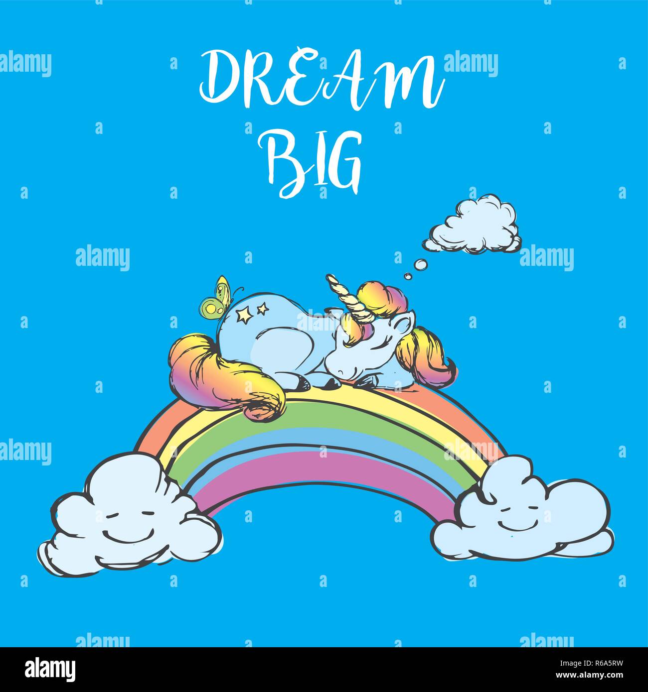 Cute unicorn sleep on rainbow,hand drawn vector illustration Stock ...