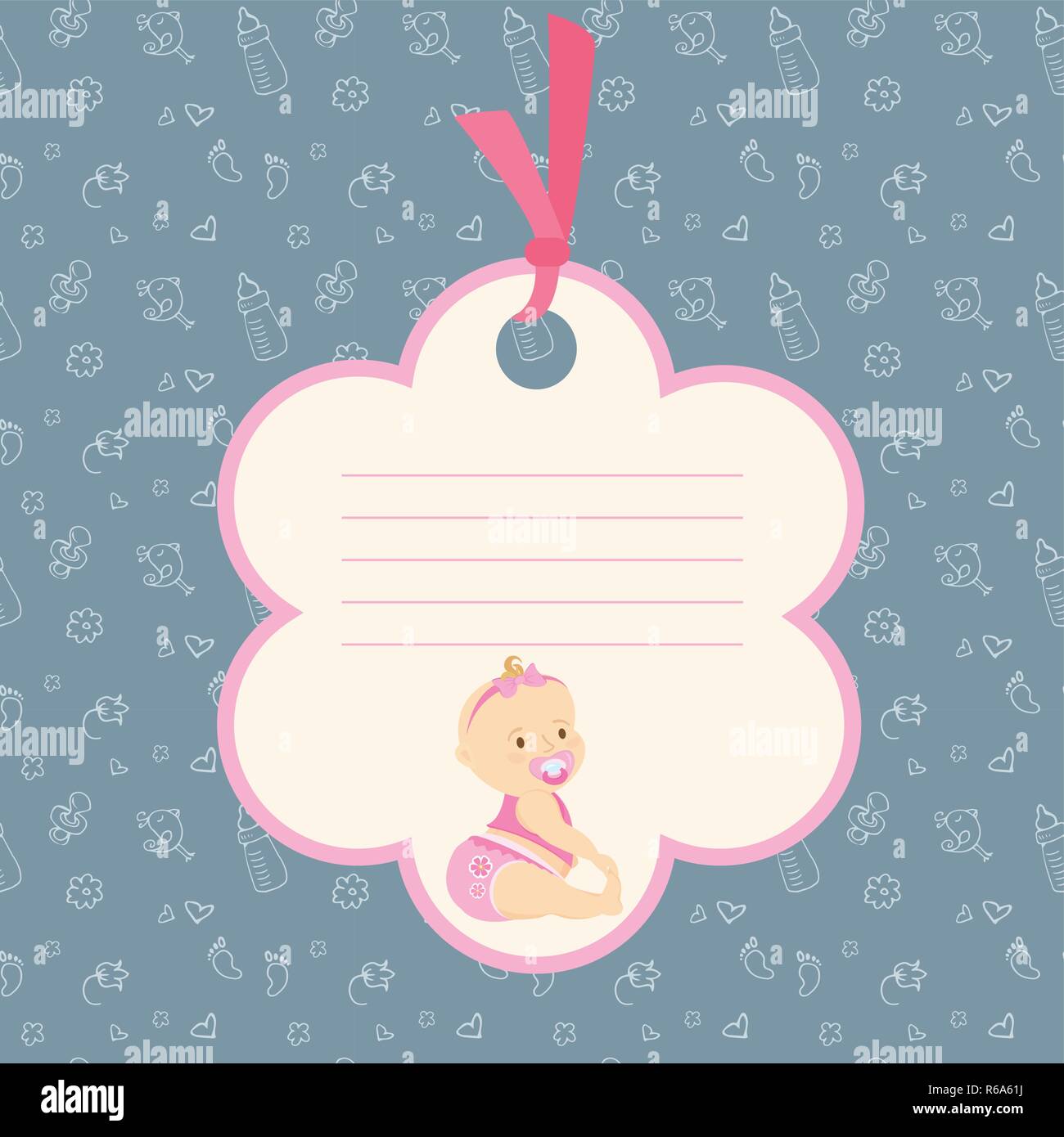 Baby girl arrival card or shower card. Place for text.Cartoon Stock ...