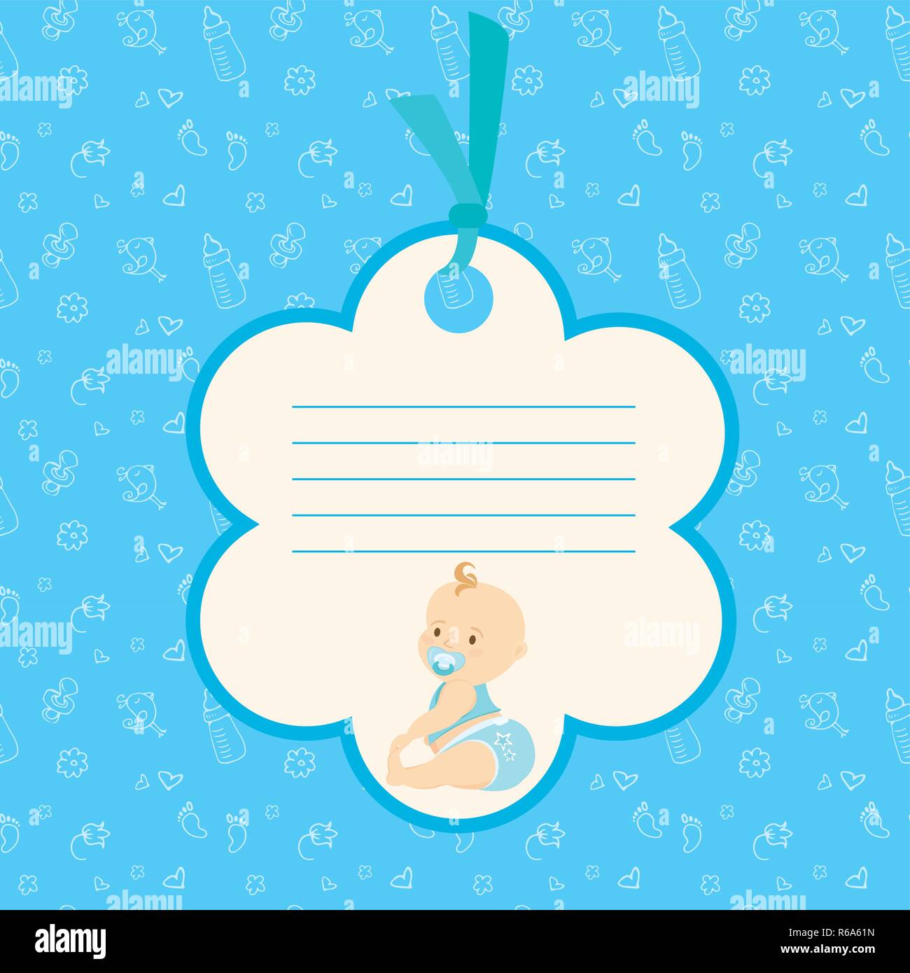 Cartoon Baby boy arrival card or shower card. Place for text. Stock ...
