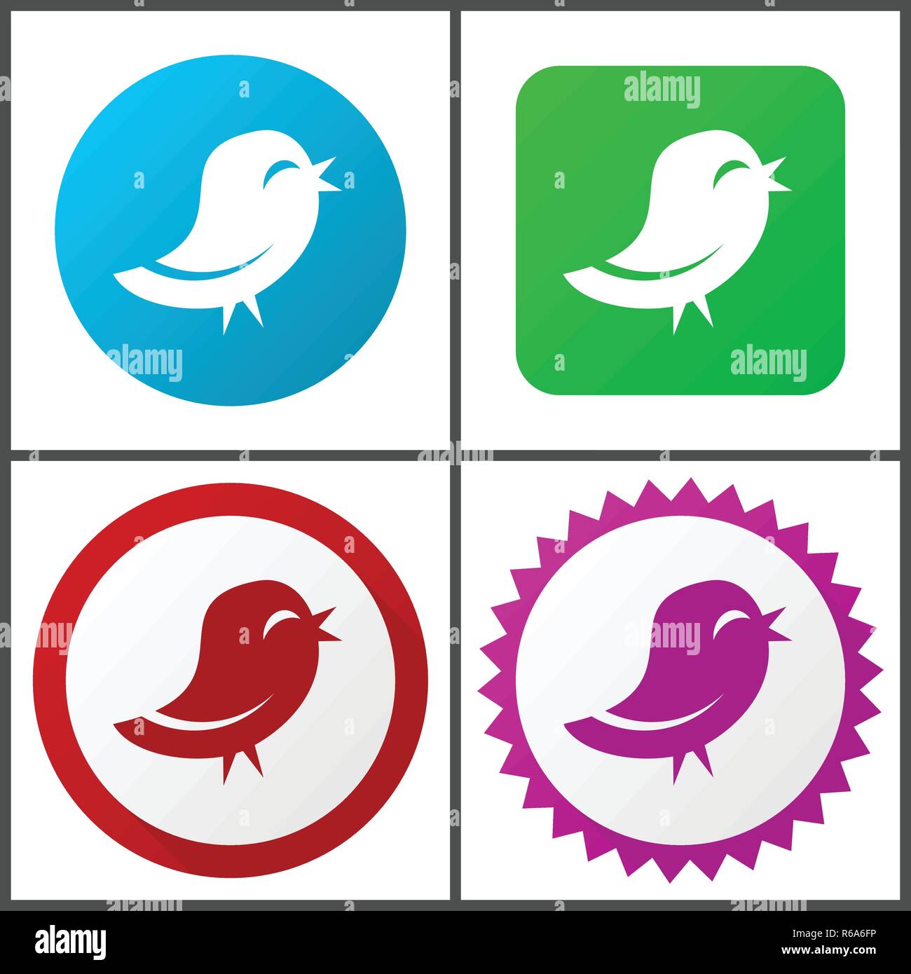Twitter red, blue, green and pink vector icon set. Web icons. Flat ...