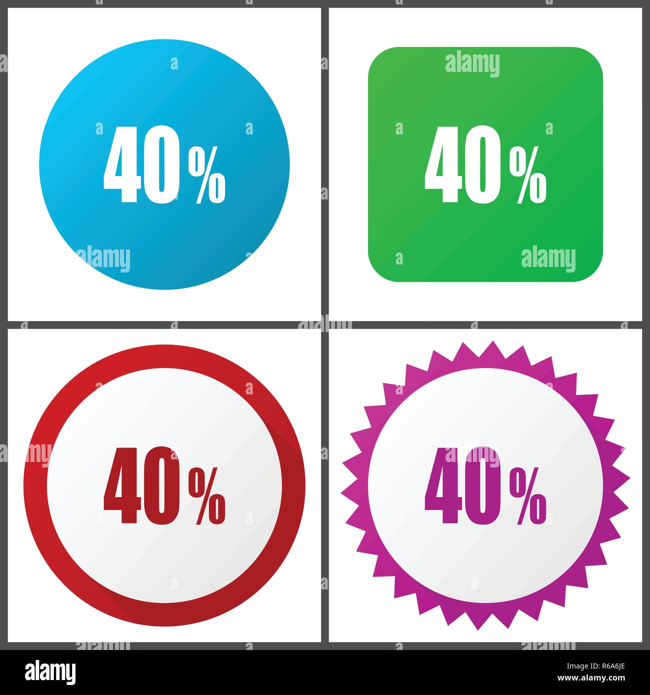 40 percent red, blue, green and pink vector icon set. Web icons. Flat ...