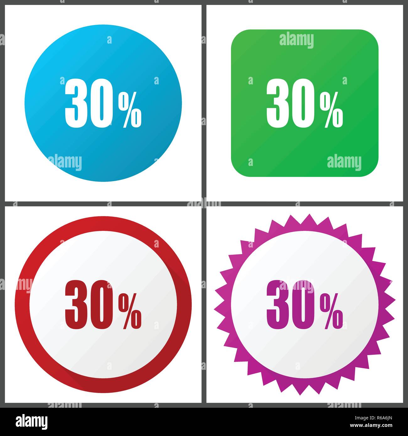 30 percent red, blue, green and pink vector icon set. Web icons. Flat ...