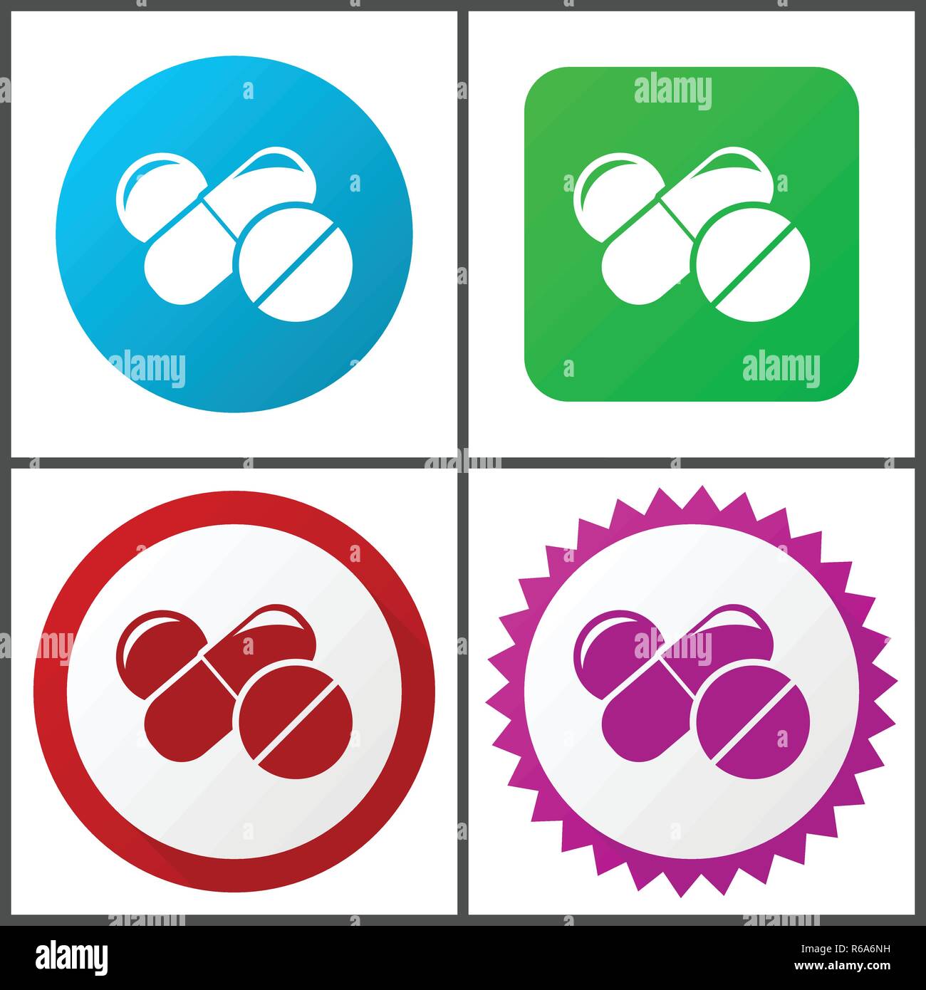 Medicine red, blue, green and pink vector icon set. Web icons. Flat ...