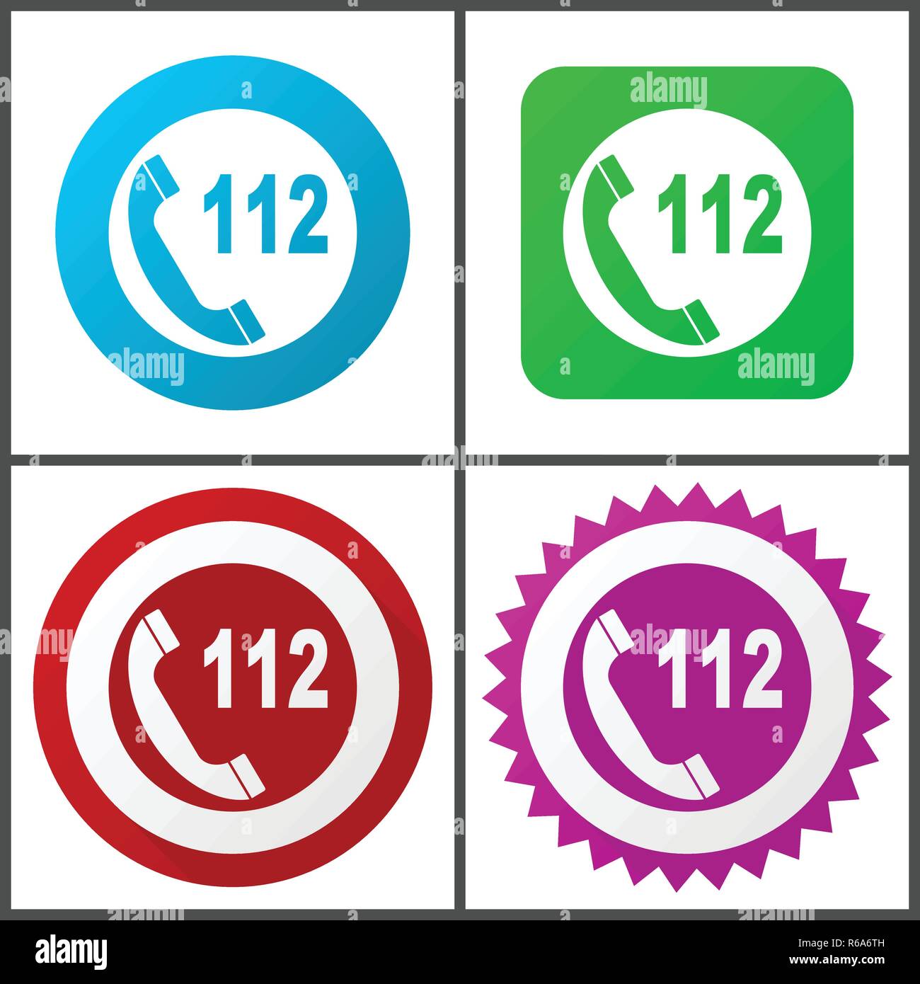 Emergency call red, blue, green and pink vector icon set. Web icons ...