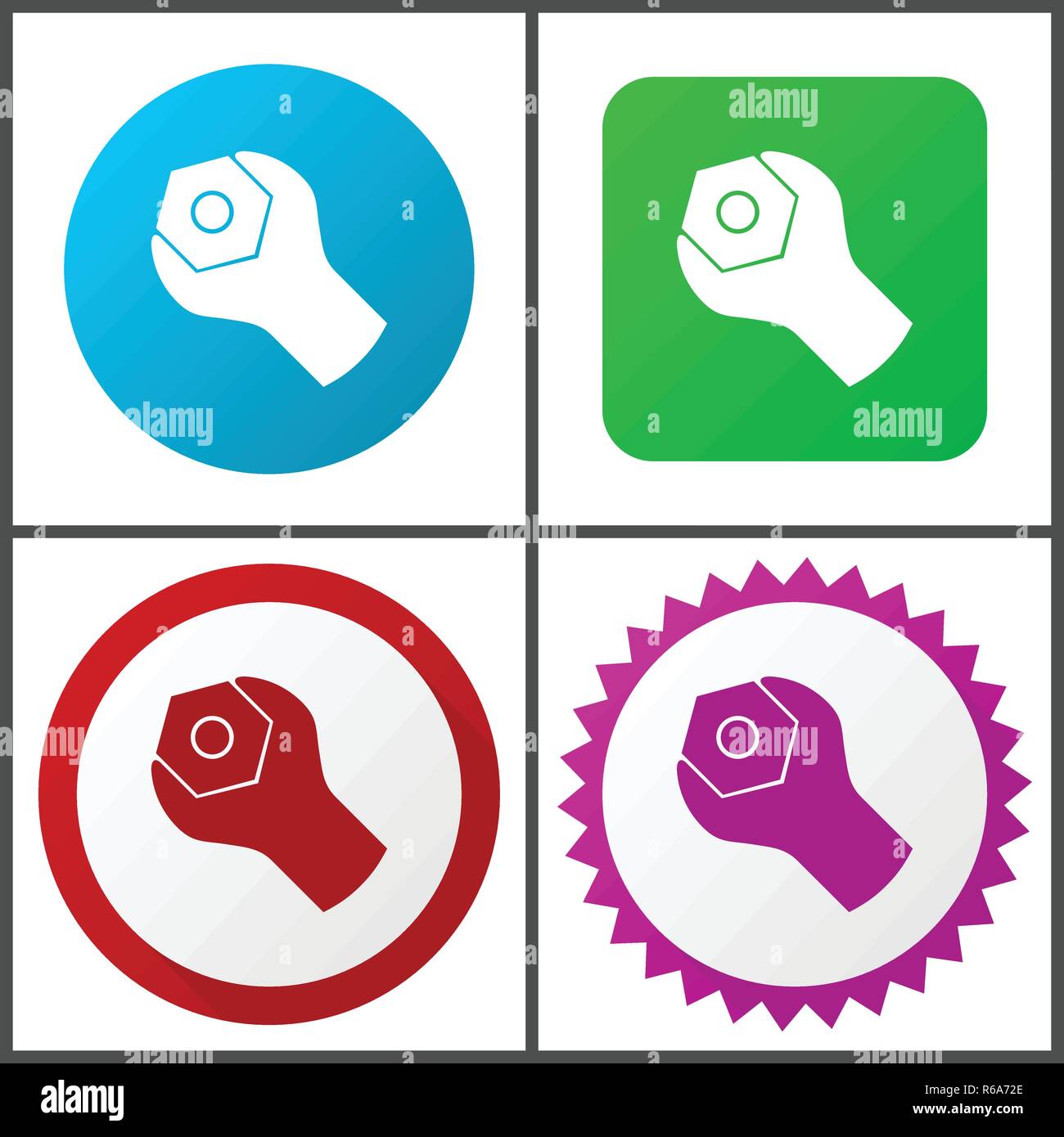 Tools red, blue, green and pink vector icon set. Web icons. Flat design ...