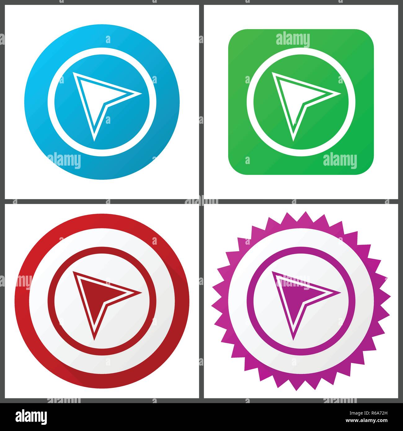 Navigation red, blue, green and pink vector icon set. Web icons. Flat ...