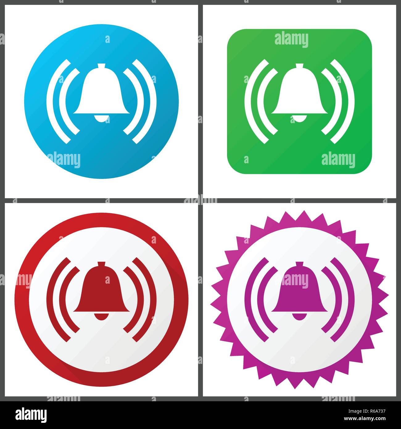 Alarm red, blue, green and pink vector icon set. Web icons. Flat design ...