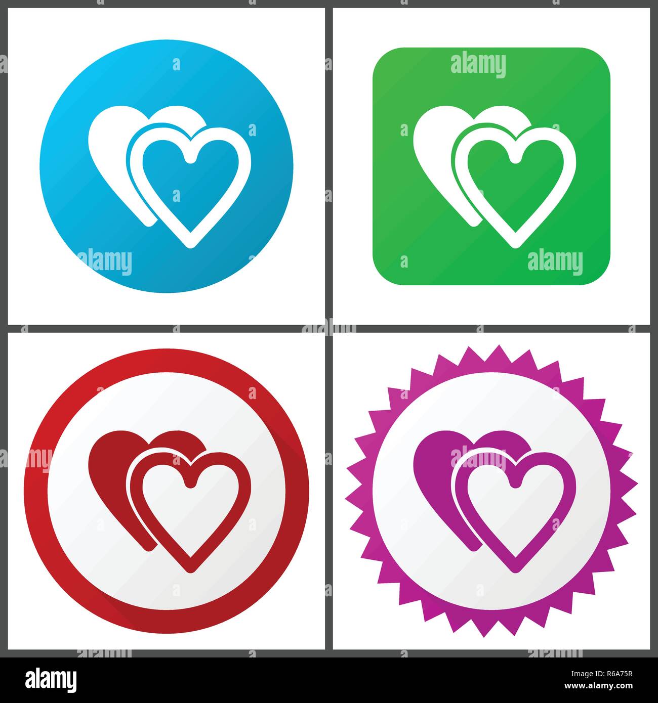 Love red, blue, green and pink vector icon set. Web icons. Flat design ...