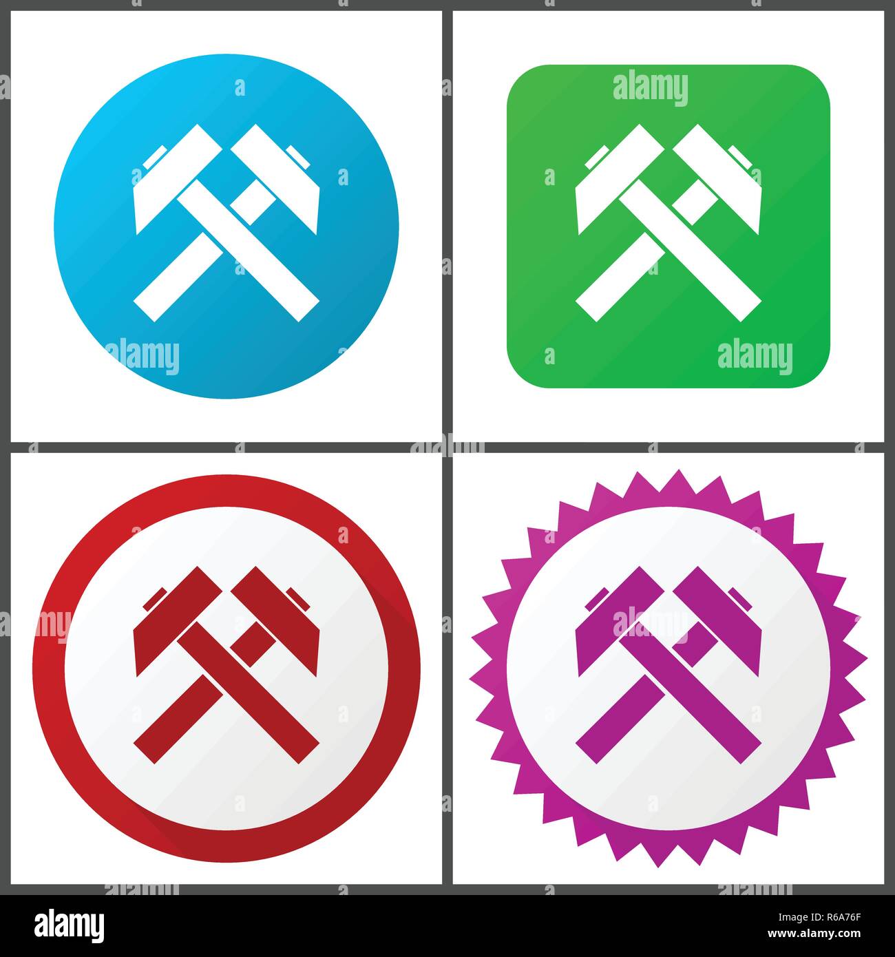 Mining red, blue, green and pink vector icon set. Web icons. Flat ...