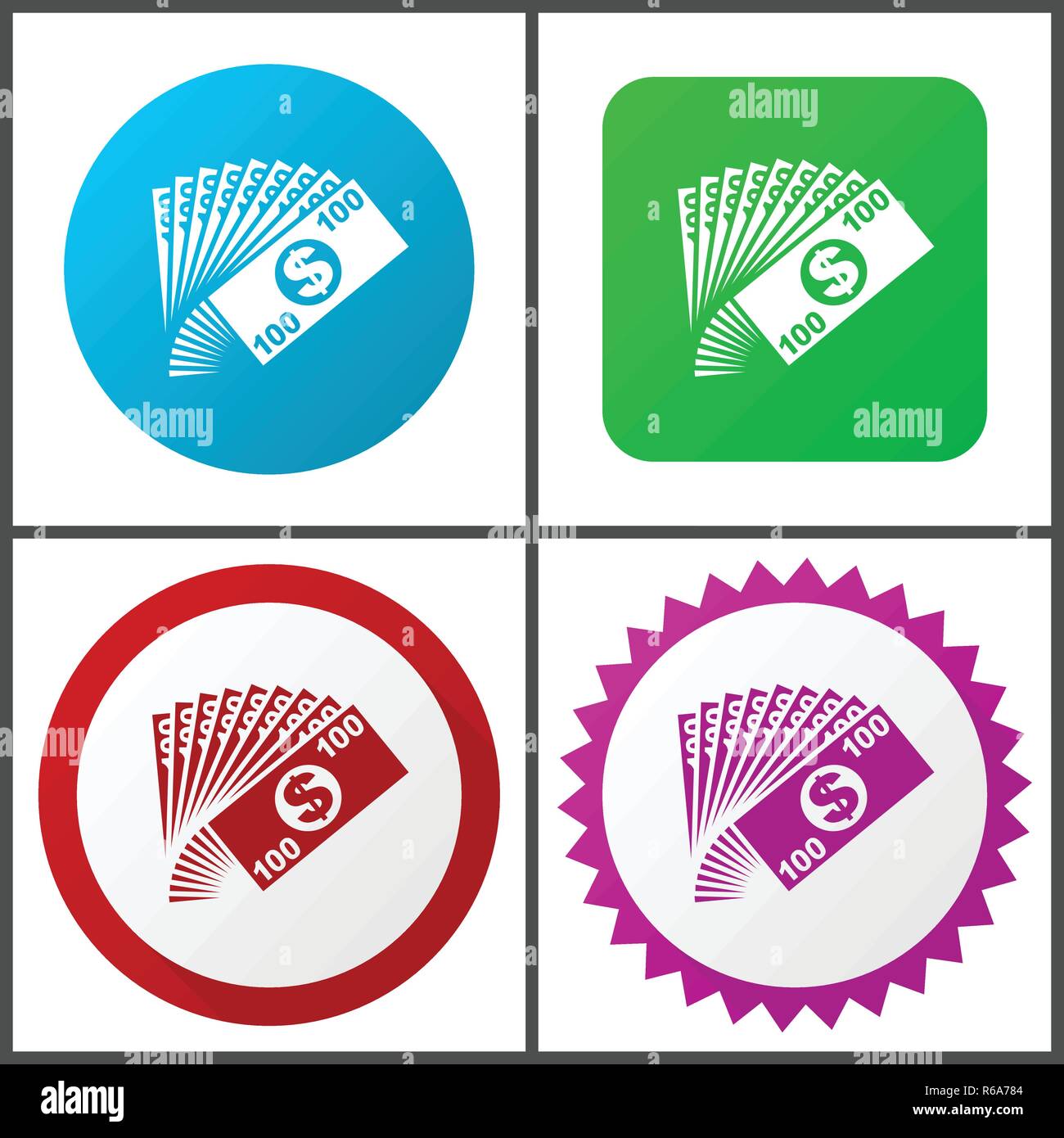 Money red, blue, green and pink vector icon set. Web icons. Flat design ...