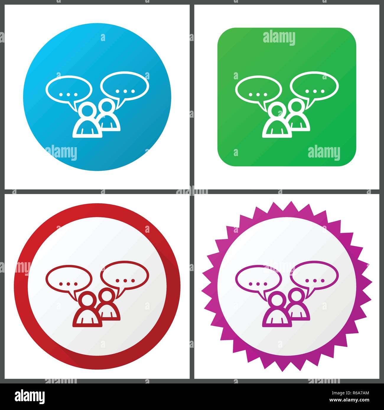 Forum red, blue, green and pink vector icon set. Web icons. Flat design ...