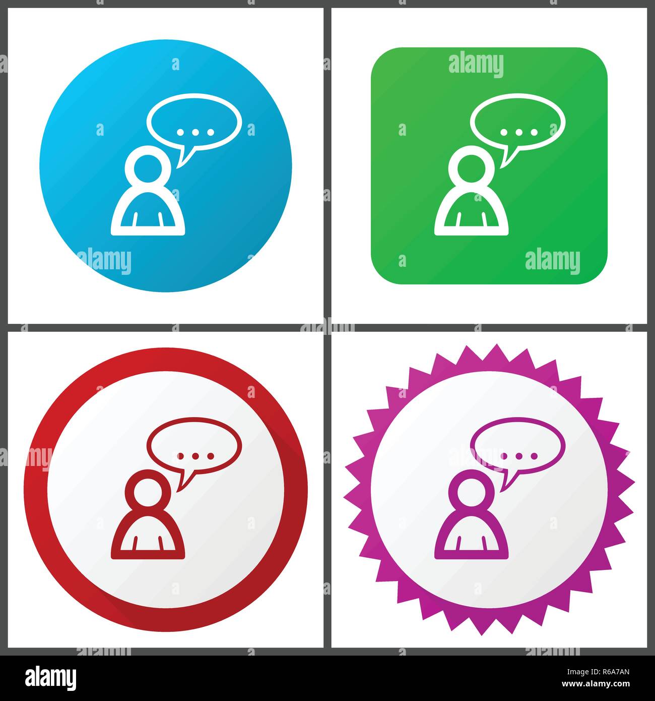 Forum red, blue, green and pink vector icon set. Web icons. Flat design ...