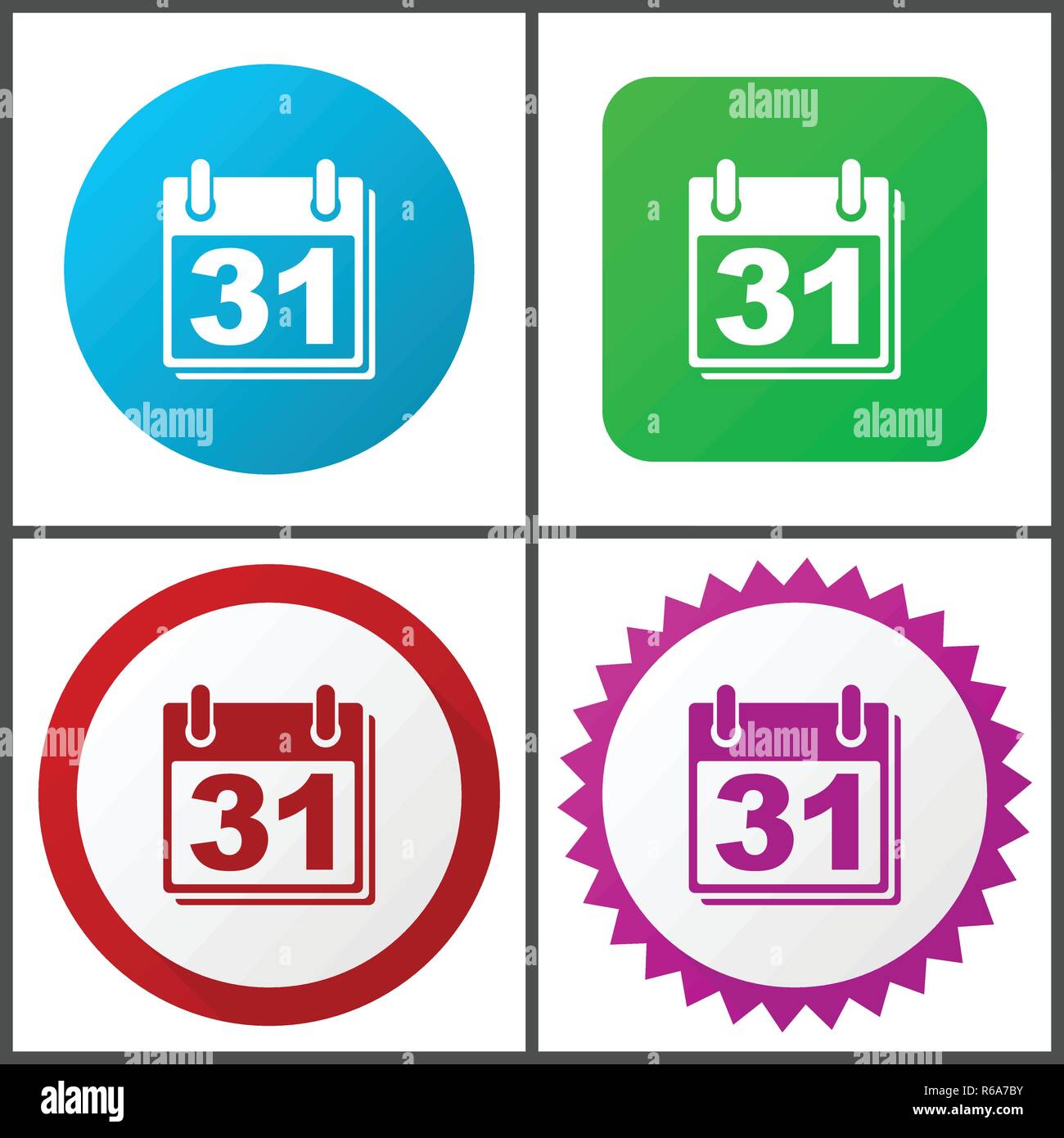 Calendar red, blue, green and pink vector icon set. Web icons. Flat ...