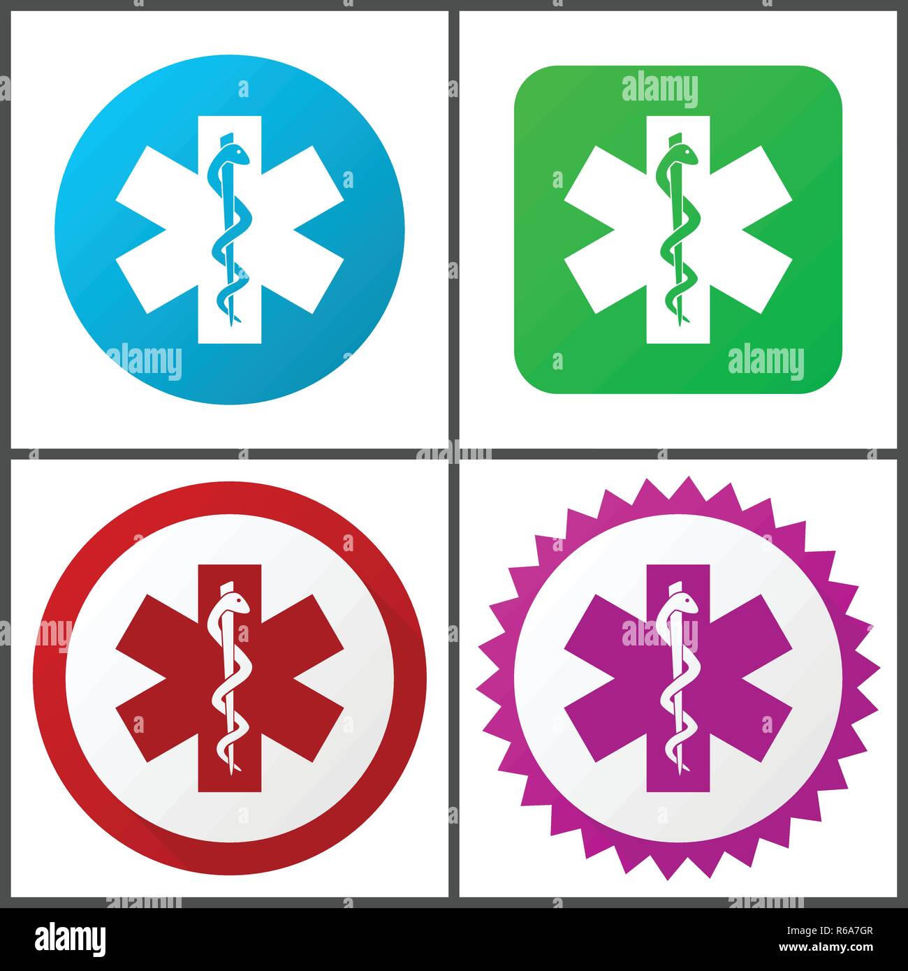 Emergency red, blue, green and pink vector icon set. Web icons. Flat ...