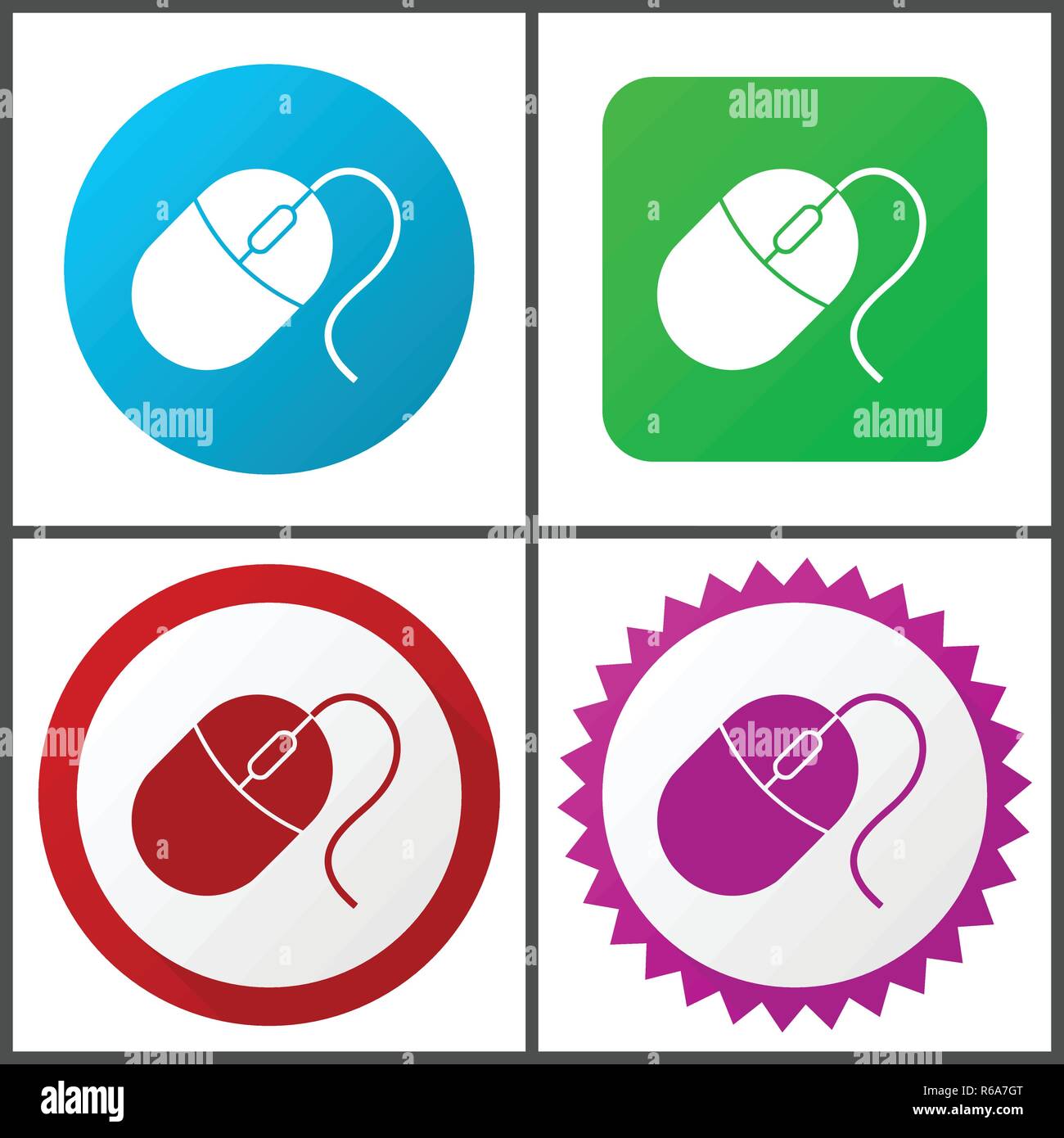 Mouse red, blue, green and pink vector icon set. Web icons. Flat design ...