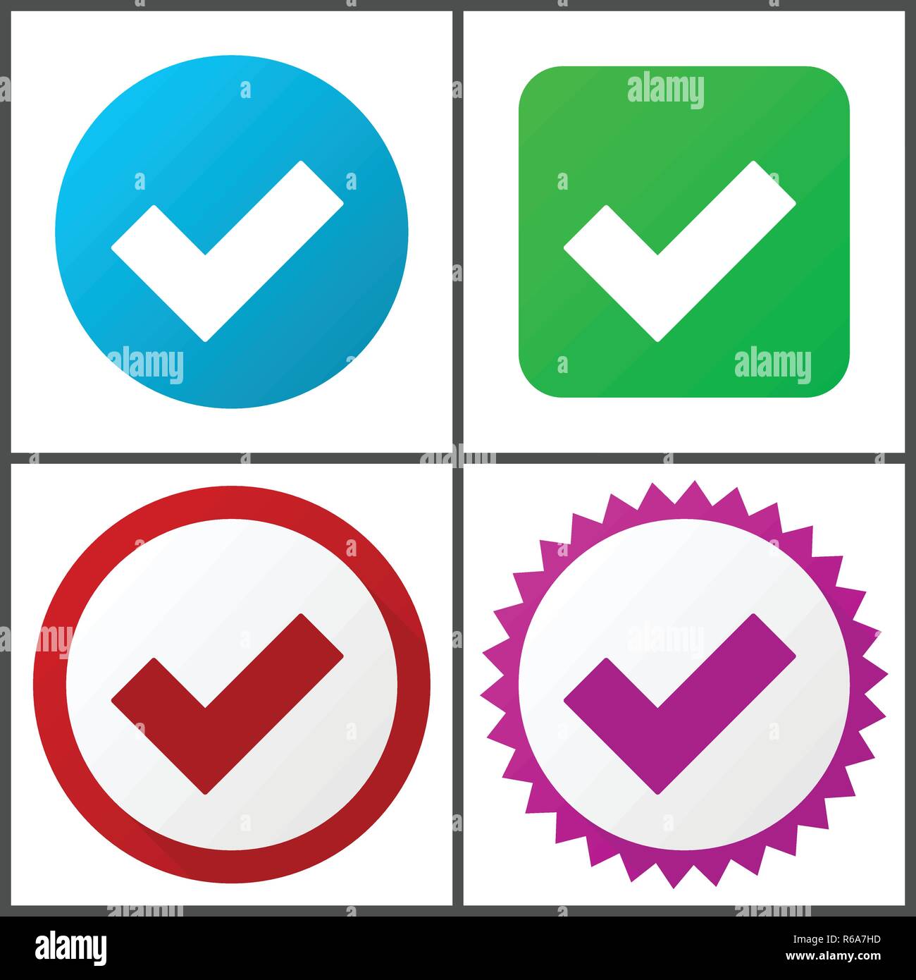 Accept red, blue, green and pink vector icon set. Web icons. Flat ...