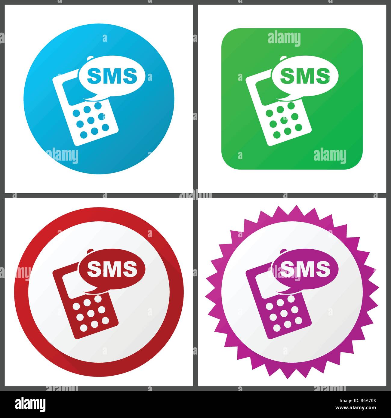 Sms red, blue, green and pink vector icon set. Web icons. Flat design ...