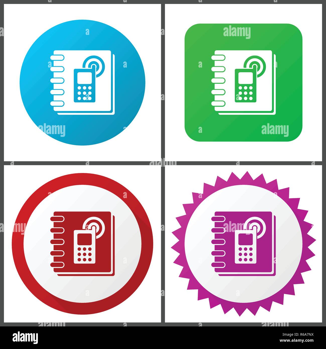 Phonebook red, blue, green and pink vector icon set. Web icons. Flat ...